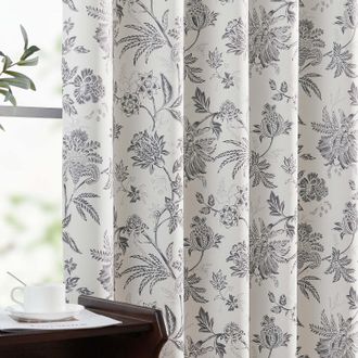 Generic Vintage Blumenmuster Gardinen Blackout Vorh&auml;nge Wohnzimmer H 183 x B 117 cm Thermovorhang K&auml;lteschutz, Verdunklungsvorh&auml;nge Raumteiler mit &Ouml;sen Grau u
