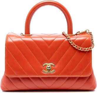 Chanel Hobo Bags - Mini Chevron Lambskin Coco Top Handle Bag - Gr. unisize - in Orange - für Damen