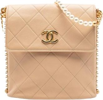 Chanel Sac bandouli&egrave;re matelass&eacute; vintage en cuir de veau - Femme - Pre-owned - Beige - Taille: ONE Size