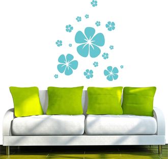Indigos UG Wandtattoo Wohnzimmer - Wandaufkleber Hibiskus, Retro 120x102 cm türkis w191 - Aufkleber Kinderzimmer Schlafzimmer Küche Badezimmer Büro Dekoration