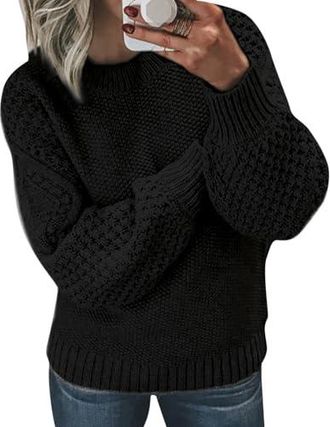 Generic Pull pour femme en tricot &eacute;pais &agrave; col rond et manches longues, coupe ample, doux, confortable, d&eacute;contract&eacute;, chaud pour lautomne et lhiver, usage quoti