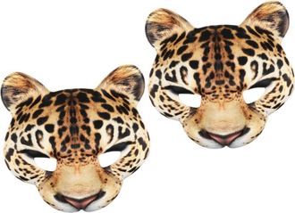 Valiclud 2 Stück Gelbe Leoparden Halbgesichts Maske Verstellbare Elastische Bänder Leichte Tiermaske für Halloween Karneval Cosplay Maskenball Party Festival