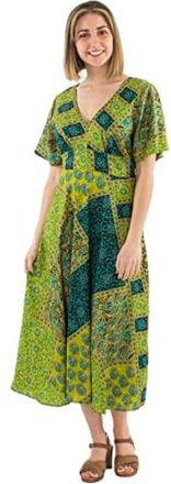 Coline Robe midi imprimé Patch Ethnique - Couleur : Anis - Taille : L/XL