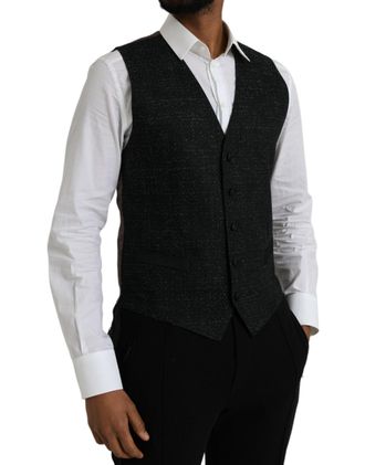 Dolce & Gabbana Mens Black Brown Silk Waistcoat Dress Formal Vest And