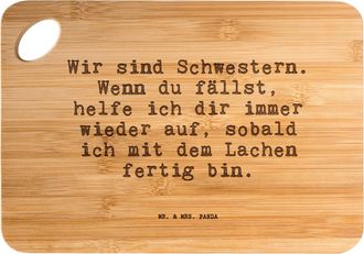 Mr. & Mrs. Panda Bambus - Schneidebrett Wir sind Schwestern. Wenn... - Geschenk, Beste Freundin, Sprüche, Familie, Frühstücksbrett, Hackbrett