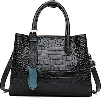 Generic Grand sac &agrave; main pour femme avec poign&eacute;e sur le dessus, sac &agrave; bandouli&egrave;re motif crocodile, Noir, Large