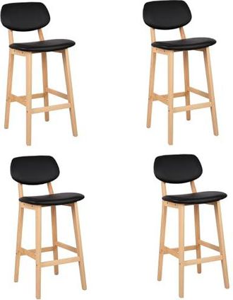 Woltu Tabouret de Bar Lot de 4,Tabouret de Cuisine Design en Cuir Artificiel et Bois, Noir, BH51sz-4