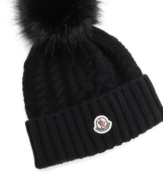 Moncler M4506 Cable Knit Virgin Wool Beanie - Black