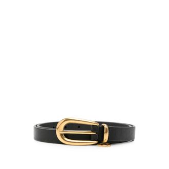 Saint Laurent Cassandre Charm Elongated Buckle Thin Belt In Leather