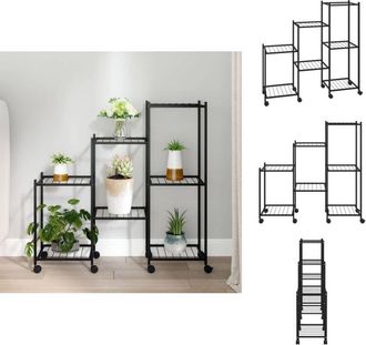 vidaXL Vidaxl - Blumenständer mit Rollen 83x25x83,5 cm Schwarz Eisen - Blumenständer - Pflanzenständer - Eckregal - Metallregal - Gartengeräte