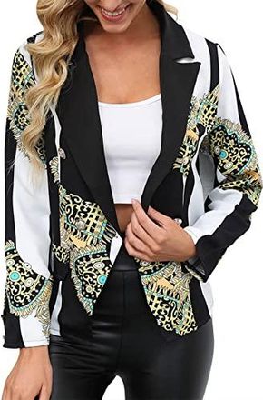 Generic Vestes pour femmes, automne et hiver, revers &agrave; manches longues, petite veste de costume imprim&eacute;e 2026, Noir, XXL