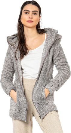 Sublevel Damen Fleece-Mantel: Kuschelige Teddyfleece Kapuzenjacke, Langarm, Warm und Bequem, Freizeitjacke in Schwarz, Rosa, Wei&szlig;, Grau light-grey XL