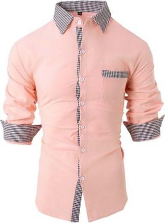 Generic Chemise pied-de-poule pour homme, coupe ajust&eacute;e, couleur contrast&eacute;e, chemise pied-de-poule tendance, &eacute;l&eacute;gante, chemises d&eacute;contract&eacute;es &agrave; manches longue