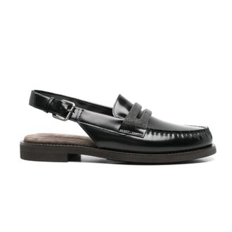 Brunello Cucinelli Schwarze Leder-Slingback-Loafer mit Ketten-Detail - - Shoes - Damen - Schwarzk - 38 1/2 EU
