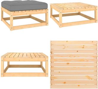 vidaXL Vidaxl - Garten-Fu&szlig;hocker mit Kissen Massivholz Kiefer - Gartenfusshocker - Kiefernholz - Outdoor M&ouml;bel - Lounge Set - Gartenstuhl - Home & Living