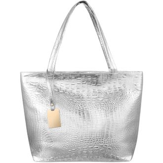 Aboofan Tragetasche für Damen, große Kapazität, Handtasche, Schultertasche, Einkaufstasche, PU-Partytaschen für Schule, Arbeit, silber, Large