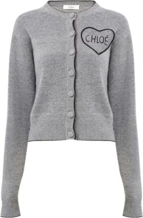 Chlo&eacute; Femme, Pulls, Gris, Taille: 38 FR Fitted Logo Cardigan