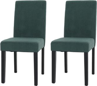 Mendler Lot de 2 chaises de salle &agrave; manger Littau, chaise de cuisine &agrave; dossier haut, tissu/textile Velours bois vert, pieds fo