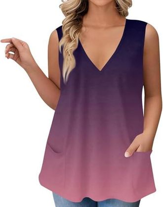 Generic Debardeur Femme Chic et &eacute;l&eacute;gant Gradient Chemisier sans Manche Imprim&eacute; D&eacute;bardeur Crop Top Ete Haut Chic et Elegant Fluide Ample Caraco Vetement Femme 