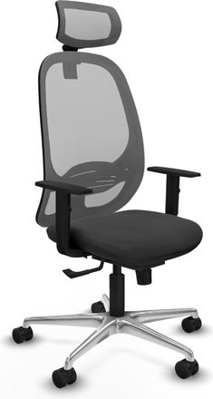 Piqueras y Crespo B&uuml;rostuhl aus Kunstleder mit 1D-Armlehnen, h&ouml;henverstellbare Lendenwirbelst&uuml;tze und Kopfteil, h&ouml;henverstellbar und neigbar, Grau/Dunkelgrau