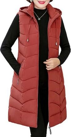 Generic Gilet matelass&eacute; sans manches &agrave; capuche pour femme avec fermeture &eacute;clair et ourlet &agrave; cordon de serrage, rouge brique, 6XL