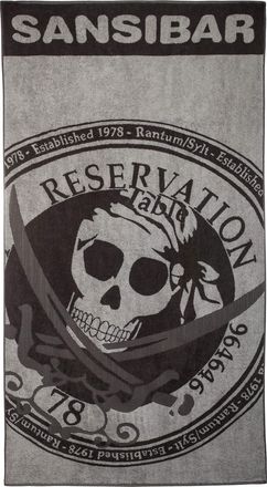 Sansibar Badetuch Reservation 100x180 cm - Strandtuch, Saunatuch aus 100 % Baumwolle - weiches Frottee mit Totenkopf-Motiv - Oeko-TEX Zertifiziert - Sylt Desig