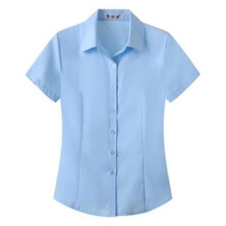 Generic Chemise &agrave; manches courtes pour femme, &eacute;lastique, mince, respirante, confortable, chemise en flanelle surdimensionn&eacute;e, bleu ciel, 4XL