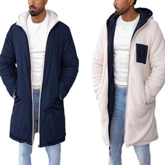 ORANDESIGNE Homme Thermique Hiver Veste R&eacute;versible Parka Doublure &eacute;paisse en Peluche Rembourr&eacute; Manteau avec Capuche A Bleu Fonc&eacute; XL
