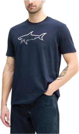 Paul & Shark Homme, Tops, Bleu, Taille: XL T-shirt en jersey de coton avec imprim&eacute; Requin r&eacute;fl&eacute;chissant