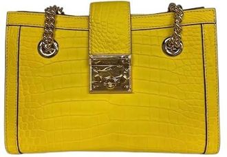 Generic Sac cabas pour femme en cuir de ventre de crocodile, sac &agrave; bandouli&egrave;re &agrave; cha&icirc;ne, sac &agrave; rabat en cuir dalligator v&eacute;ritable, sac bandouli&egrave;re simple
