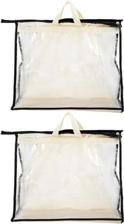Yarnow 2 pi&egrave;ces Sac de Rangement pour Sac &agrave; Main Xl Housse de Protection Anti-poussi&egrave;re Transparente avec Bord Noir et Poign&eacute;e Beige Organiseur Portable et F