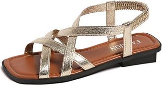 Generic Sandales plates &agrave; bout ouvert pour femme - Confortables - L&eacute;g&egrave;res - D&eacute;contract&eacute;es - Pour l&eacute;t&eacute; - Chaussures de plage romain, dor&eacute;, 38.5 EU