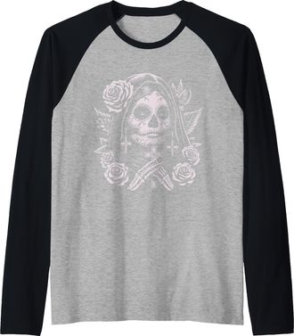 Lucky Brand Totenkopf Santa Muerte Sensenmann Raglan