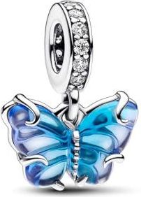 Pandora Pandora Moments Charm pendant Papillon en argent sterling avec verre de Murano bicolore bleu et zircones cubiques transparentes