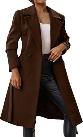 Generic Trench-coat pour femme, manteau long tendance, v&ecirc;tement dext&eacute;rieur &eacute;l&eacute;gant pour le travail, manteau classique &agrave; revers crant&eacute; avec poches, couleur uni