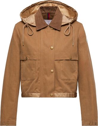 Moncler Moncler Aconitum Hooded Cotton & Linen Blend Shirt Jacket, Women, Brown, Size: 00
