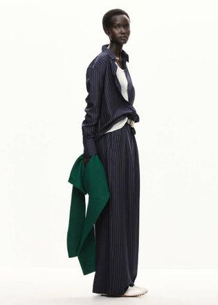 Mango Wide-Leg-Hose mit Nadelstreifen marineblau - Damen - 34 - MANGO