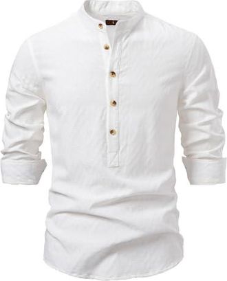 Generic T-shirt &agrave; manches longues en coton pour homme - Chemise daffaires boutonn&eacute;e - Chemise en mousseline l&eacute;g&egrave;re - Chemise de loisirs - Chemise en lin confo