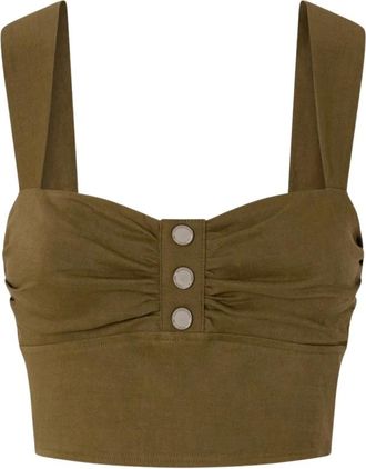 Pinko Pinko, Femme, Tops, Vert, Taille: 40 FR Top court en lin avec boutons