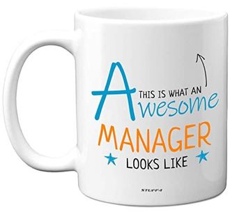 Stuff4 Keramiktasse mit Aufschrift This is What an Awesome Manager Looks Like, 325 ml, sp&uuml;lmaschinenfest, Geschenk f&uuml;r Manager, Worlds Best Boss Giving Mange