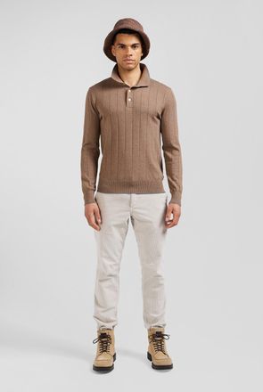 Eden Park Pull Col Maillot En Coton Et Cachemire Marron Coupe Regular