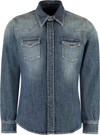 Dolce & Gabbana Homme, Chemises, Bleu, Taille: XL Chemise en denim style western avec boutons-pression