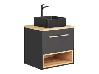 Comad Waschplatz Borneo 60cm | inkl. Aufsatz-Waschbecken | Cosmos-grau - Artisan-Eiche