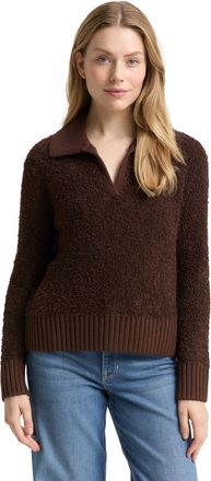 Tom Tailor Damen 1049148 Boucl&eacute; Strickpullover Mit Kragen, 39062 - Dark Pecan Brown Melange, S EU