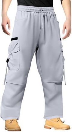 Generic Pantalon de jogging cargo d&eacute;contract&eacute; pour homme avec poches utilitaires pour les courses quotidiennes, taille &eacute;lastique, pantalon d&eacute;contract&eacute;, gris, 