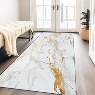 Generic Tapis de Couloir Long 60 x 120 cm Tapis de Passage Lavable Antid&eacute;rapant Doux Moderne Veines dor&eacute;es Marbre Tapis pour Buanderie Cuisine Chambre, Gris