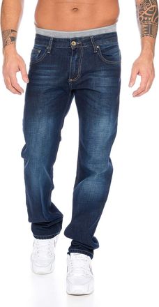 Rock Creek Designer Herren Jeans Hose Straight-Cut Gerades Bein Clubwear [LL-306 - Dunkelblau - W42 L38]