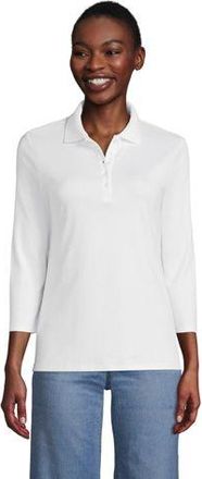 Lands End Supima-Poloshirt mit 3/4-&Auml;rmeln, Damen, Gr&ouml;&szlig;e:36-38 regular, Wei&szlig;, Baumwolle, by Lands End