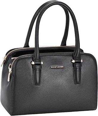 David Jones Paris - Sac &agrave; main Femme Ville - Sac port&eacute; main Similicuir - Taille Moyenne - 2 compartiments - Plusieurs poches - Pratique Chic El&eacute;gant (Black)