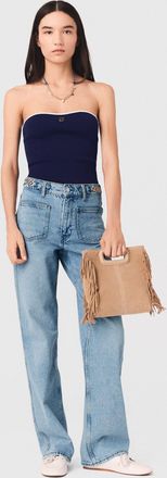 Maje Bustier Aus Kontraststrick - Marineblau - Maje